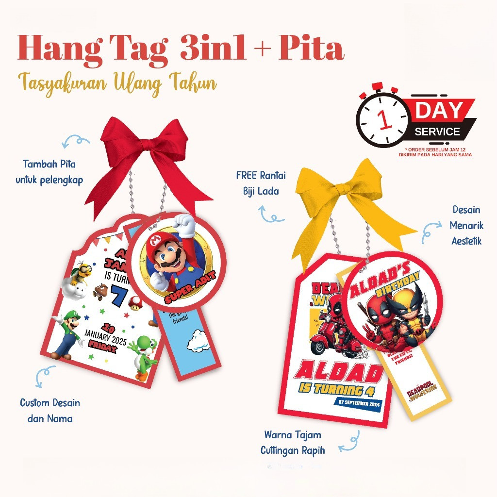 Jual Hang Tag 3in1 Souvenir Ulang Tahun Custom/ hang tag anak/ hang tag ...