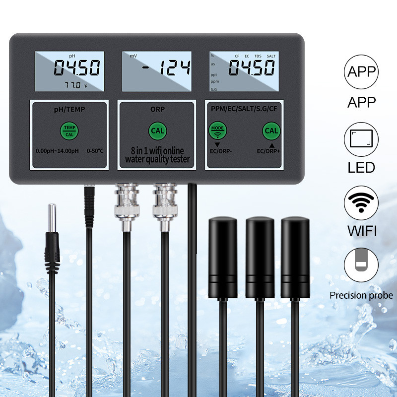 Jual 8-in-1 Multifunction Water Quality Meter Digital WiFi PH EC TDS ...