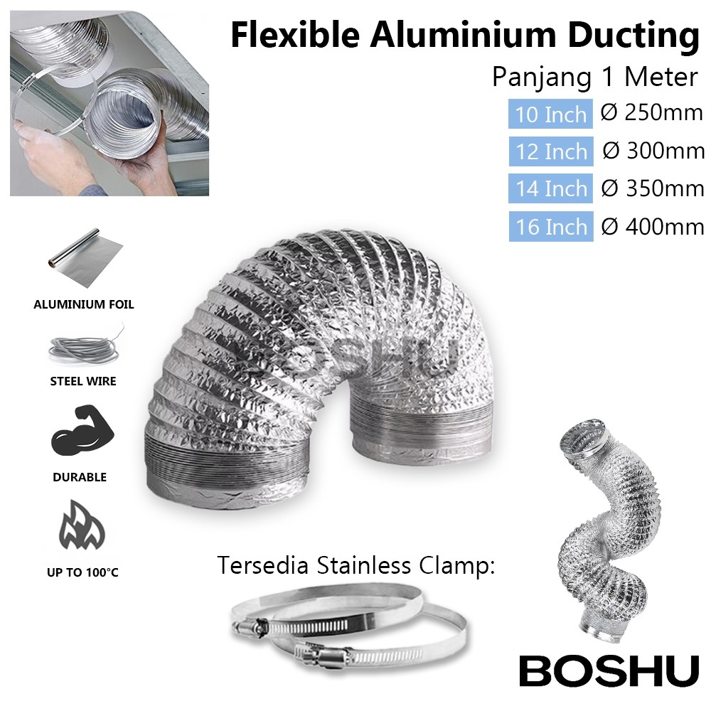 Jual 10, 12, 14, 16 Inch Flexible Ducting Selang Aluminium Fleksibel ...