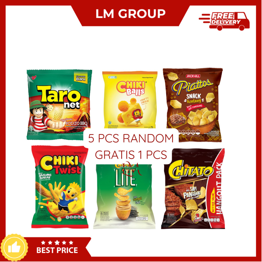 Jual [5 PCS GRATIS 1 PCS] Chiki Ciki Taro/Chitato/Piattos/Chiki Twist ...