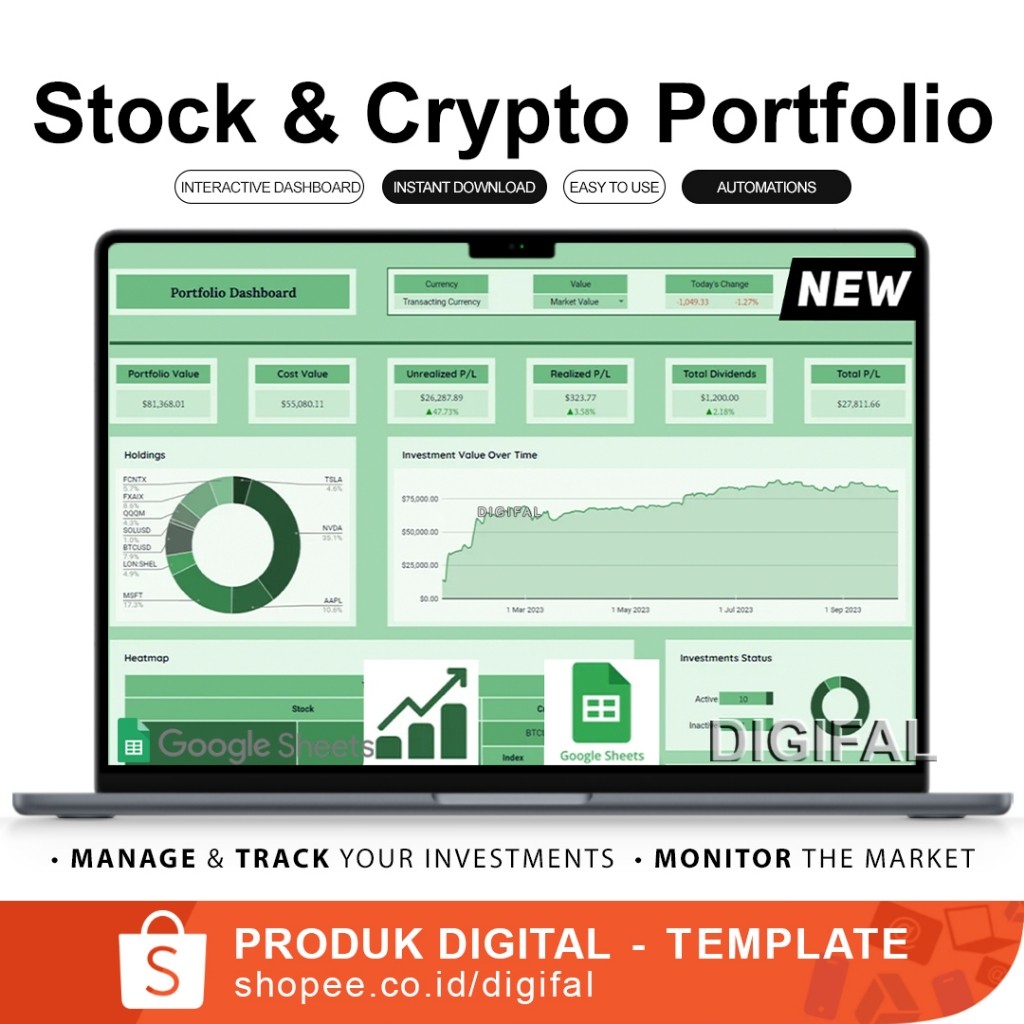 Jual Stock & Crypto Portfolio - GoogIe Sheets Planner Finance Stock ...