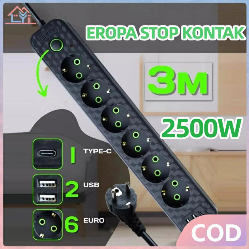 Jual 【COD】Eropa Stop Kontak Colokan Listrik Kubus USB+Type C Daya Max ...