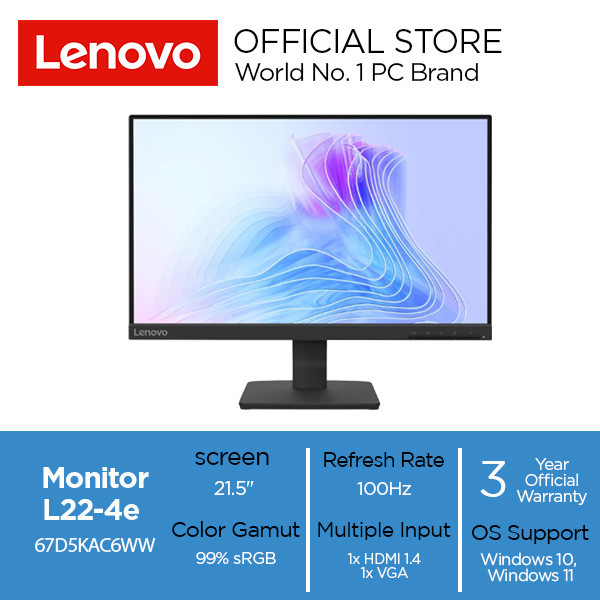 Jual Lenovo Monitor L22-4e 21.5" 99% sRGB 100Hz 4ms 102 dpi | Shopee Indonesia
