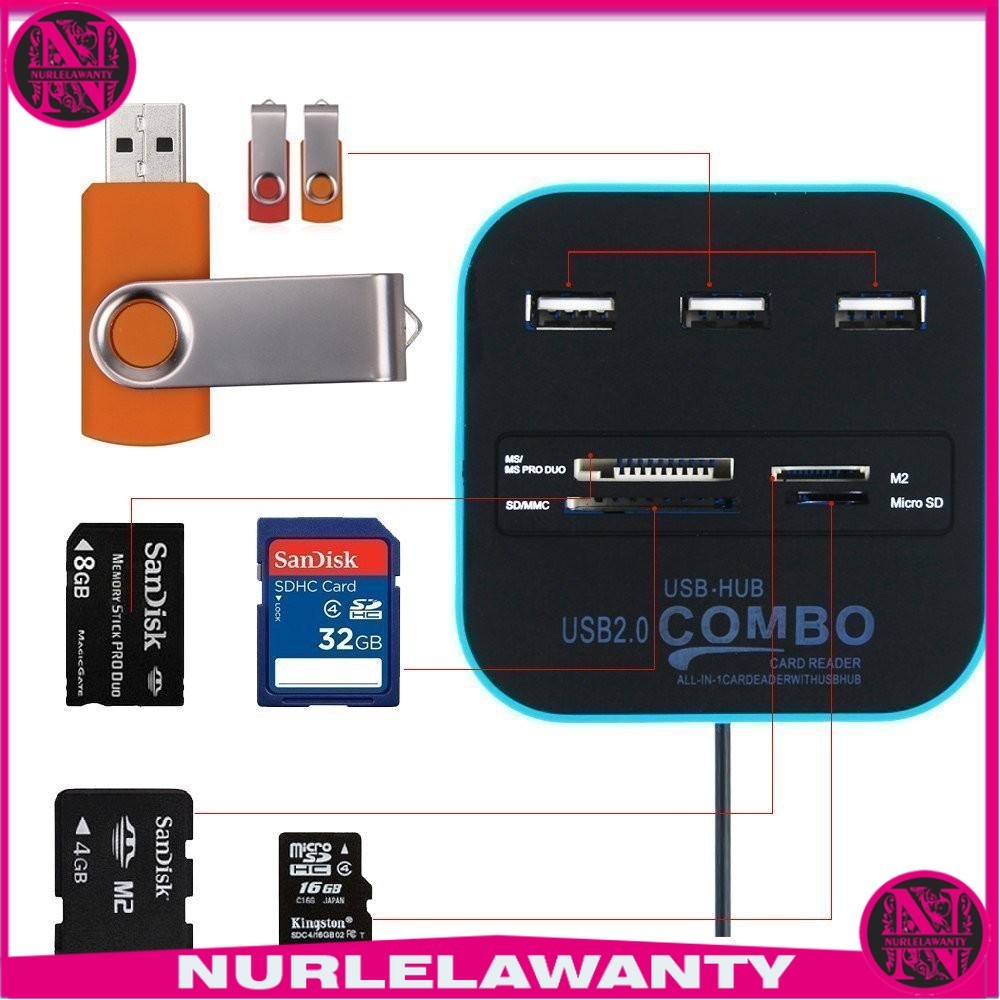 Jual - Card Reader 7in1 USB 2.0 USB Hub MicroSD MS M2 MMC - CK07 ...
