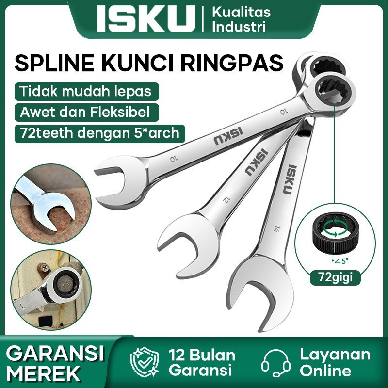 Jual ISKU Kunci Ring Pas Set Ratchet 8-19 mm Combination Spanner ...