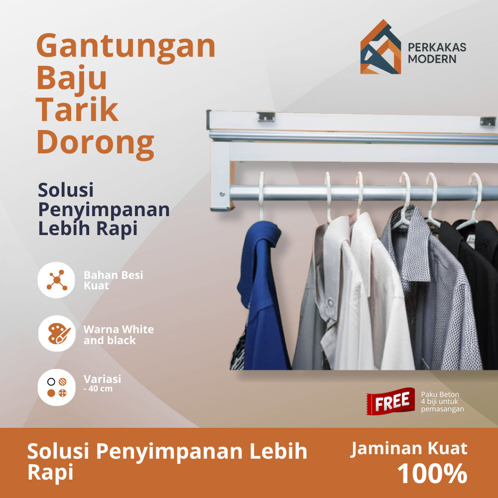 Jual GantunPro 40 – Rel Hanger Baju Sliding Tarik 6 Kait Handmade ...