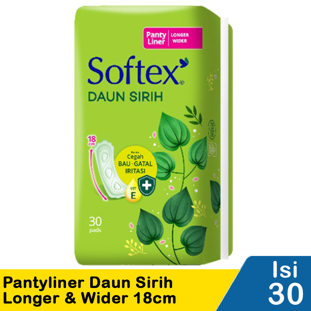 Jual SOFTEX PANTY LINERS DAUN SIRIH 30'S LONGER & WIDER 18cm | Shopee ...