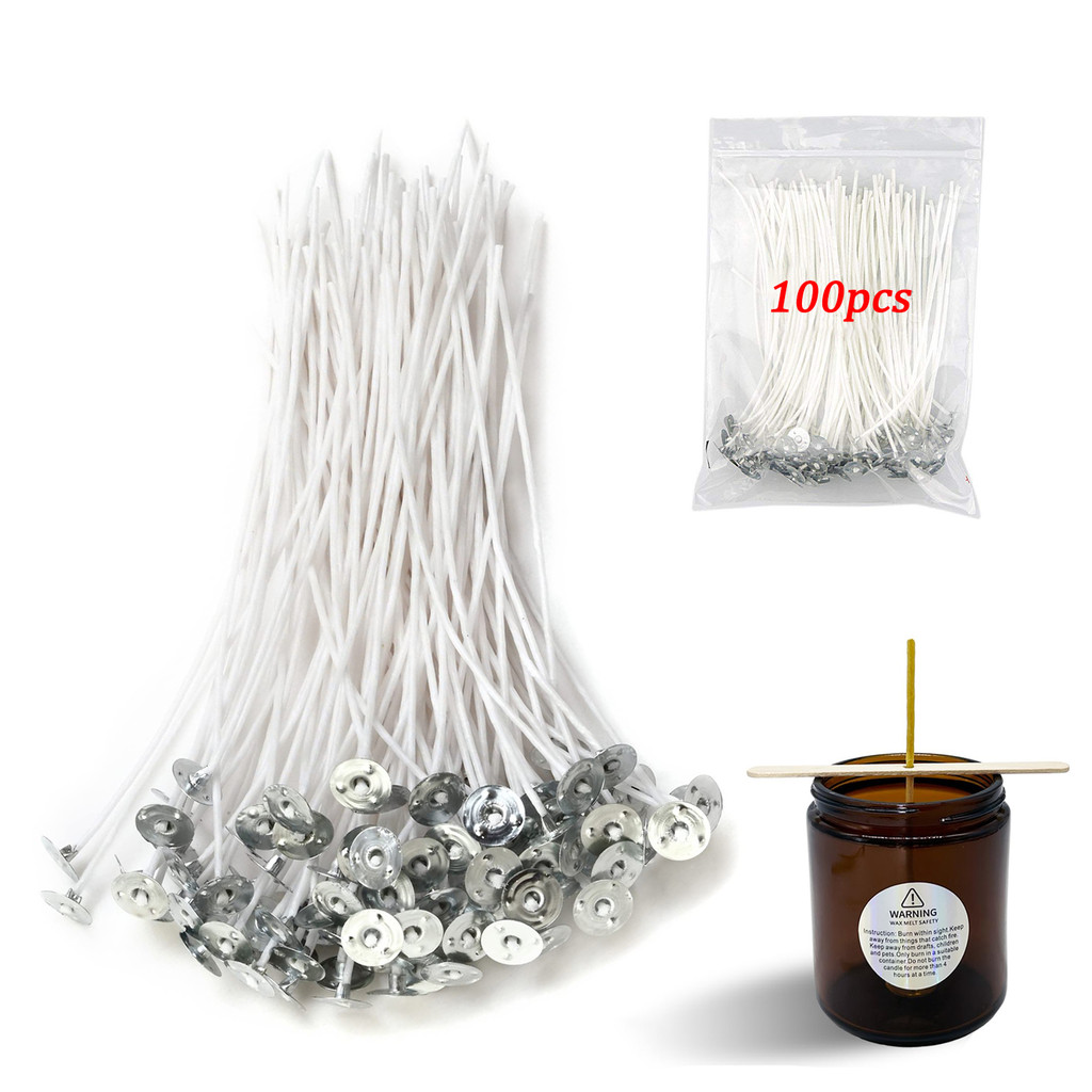 Jual 100pcs/bag Pre-Waxed Smokeless Candle Wicks with Holder DIY Cotton ...