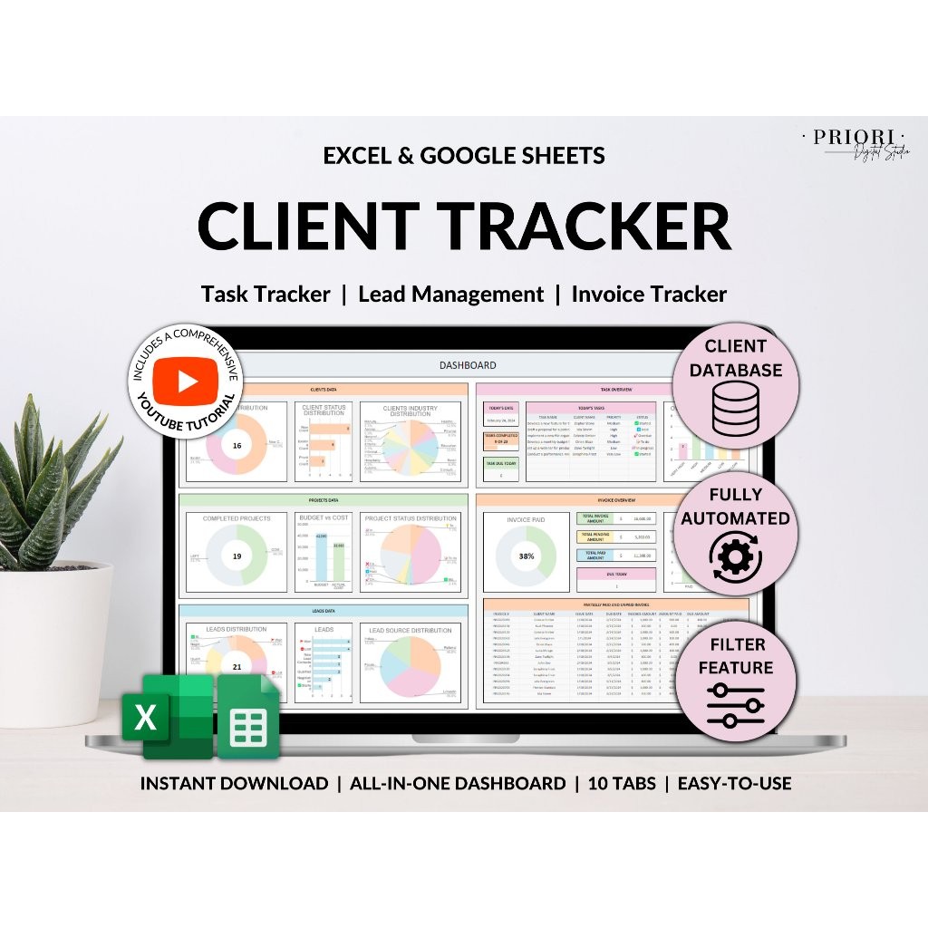 Jual Client Tracker Spreadsheet for Small Business w/ Task Tracker ...