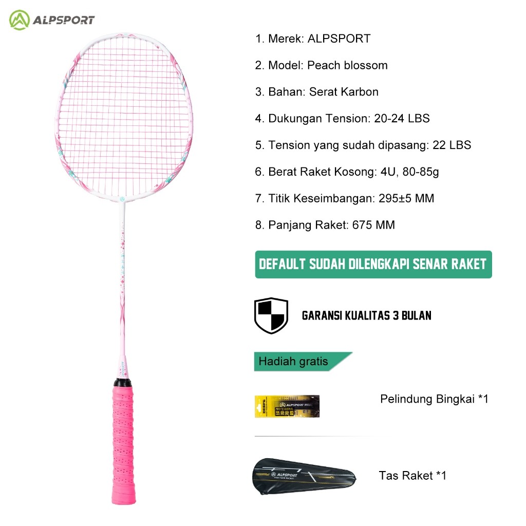 Jual ALPSPORT New Cherry Badminton Racket 100% Serat Karbon Penuh ...