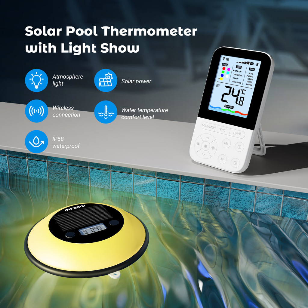 Jual INKBIRD Solar Wireless Pool Thermometer Set 7 Colors Ambient Light ...