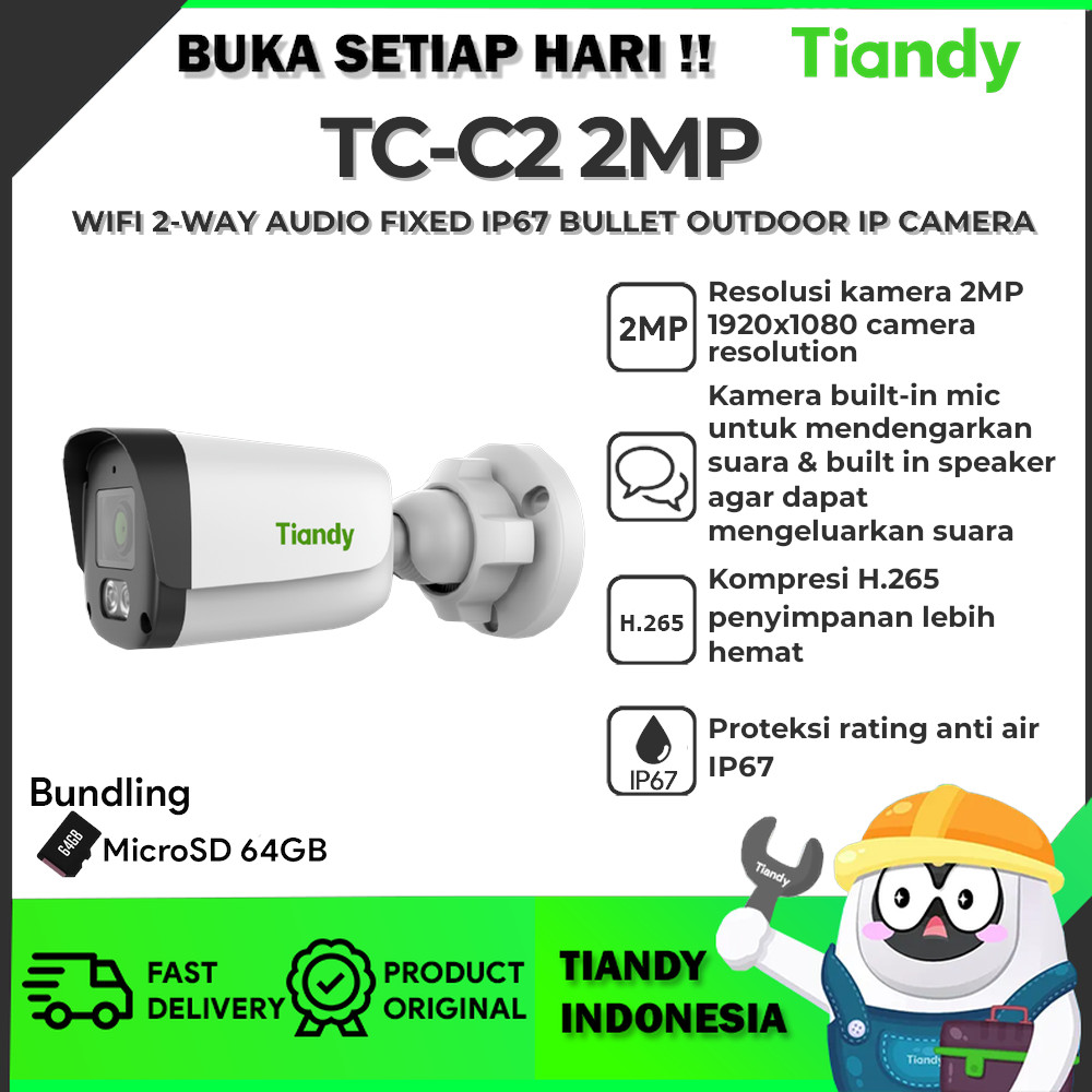 Jual TIANDY TC-C2 2MP WIFI 2-WAY AUDIO FIXED IP67 BULLET OUTDOOR IP ...