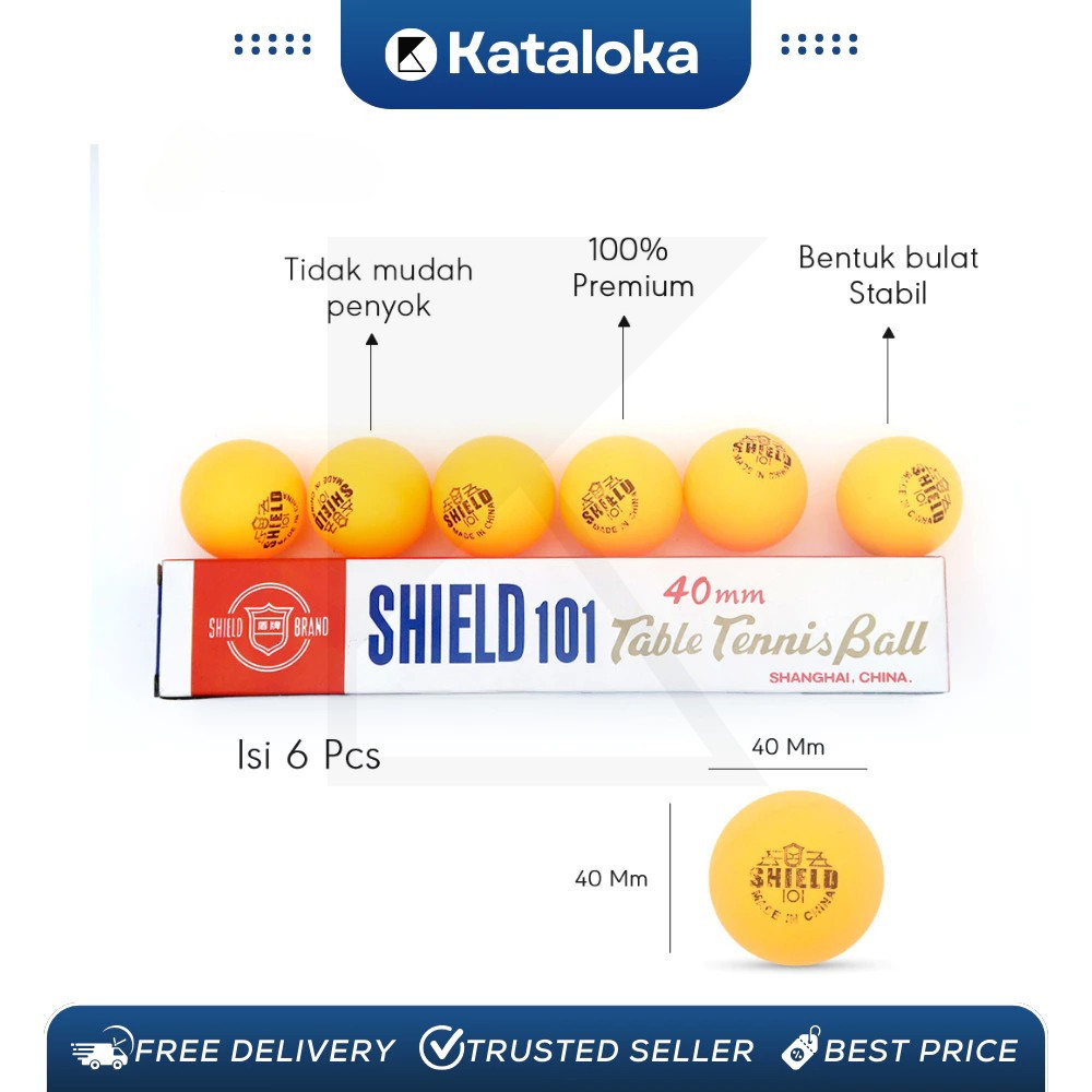 Jual KATALOKA Bola pingpong / Bola tenis meja blue shield 101 isi 6 pcs + Bat Pingpong Tenis ...