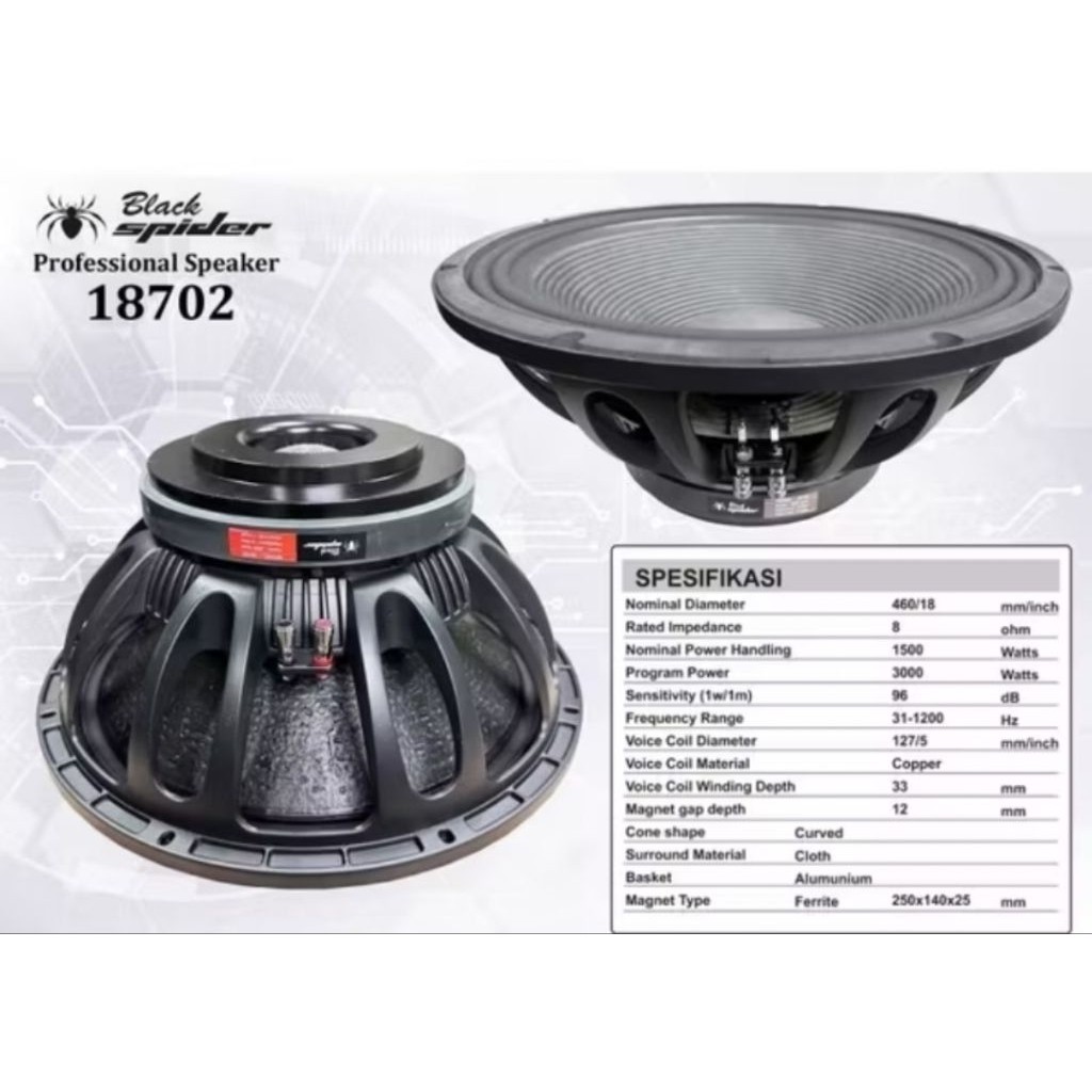 Jual Speaker komponen 18 inch blackspider 18702 subwoofer black spider ...
