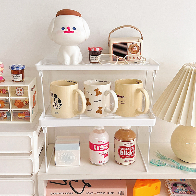Jual Multi-functional Folng Storage Rack Desktop Stationery Rack Korean ...