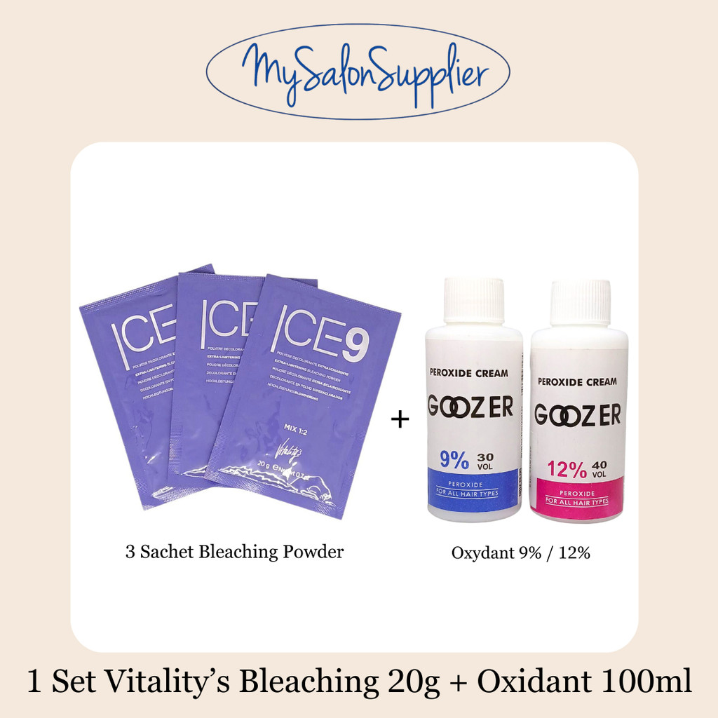 Jual 1 Set (3pc Vitality's Ice9 Bleaching Powder Sachet 20g + Peroxide ...