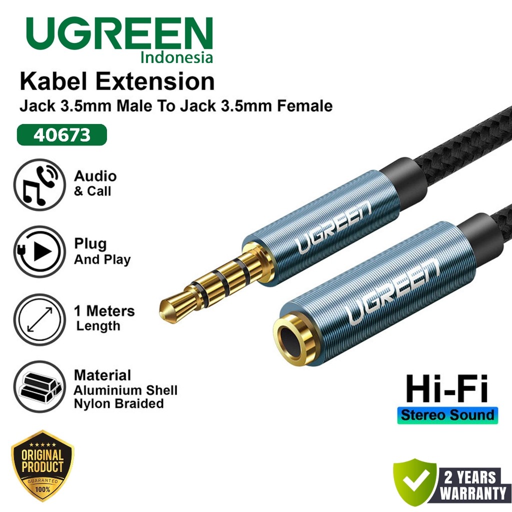Jual UGREEN 40673 Kabel AUX Audio Extension Jack 3.5mm Male to Female ...