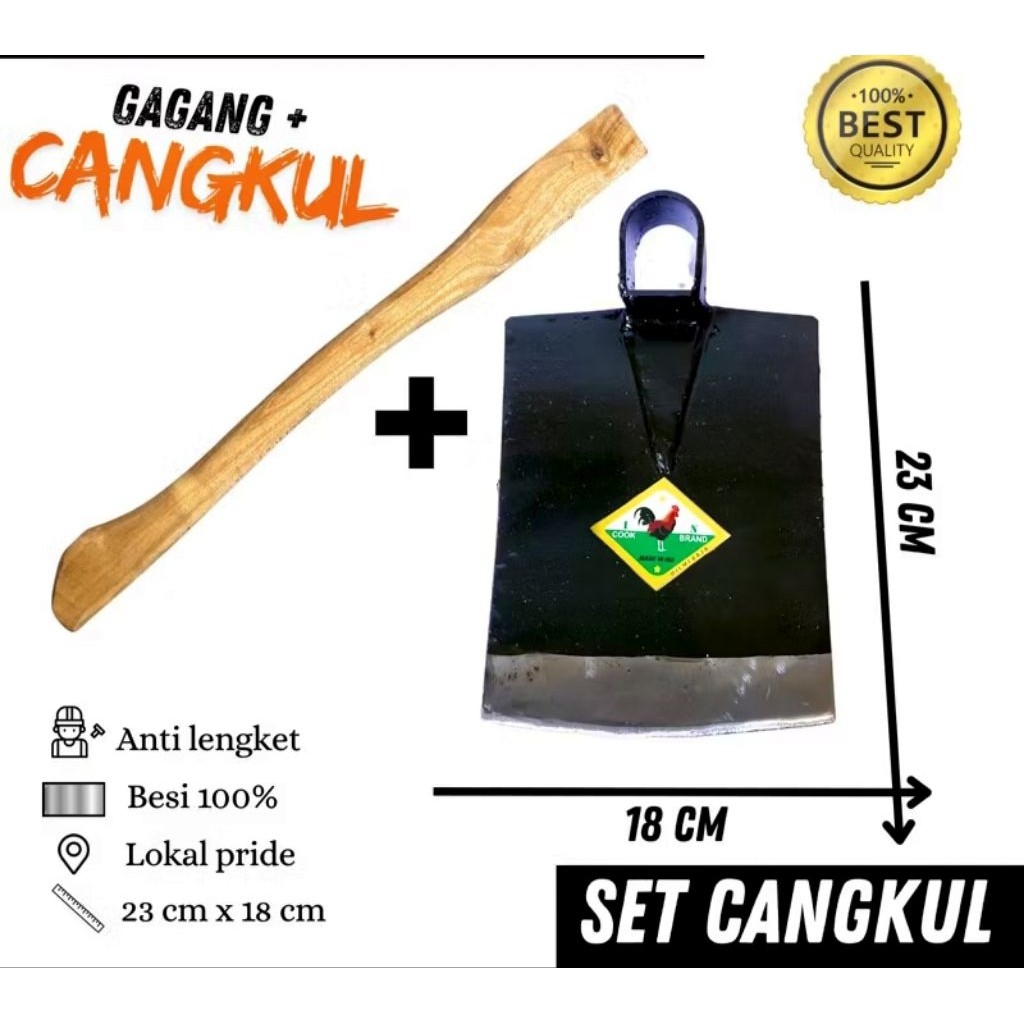 Jual COD 1 Set Sepaket Cangkul Cap Ayam Jago Lokal dan Gagang Kayu ...