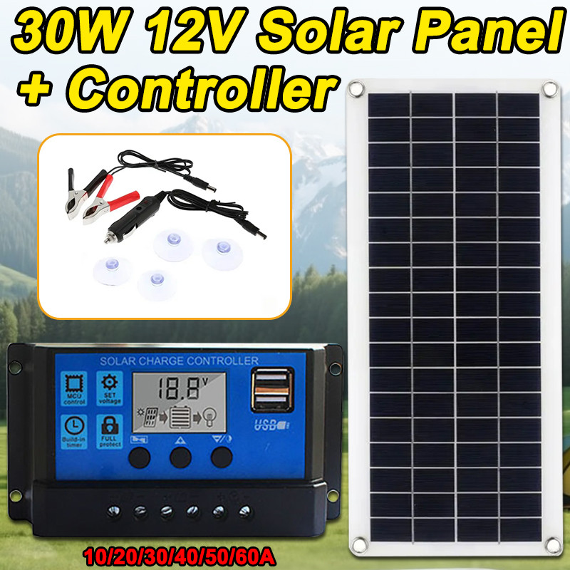 Jual Dual USB Output Solar Cells Poly 30W 12V Solar Panel 10/20/30/40 ...