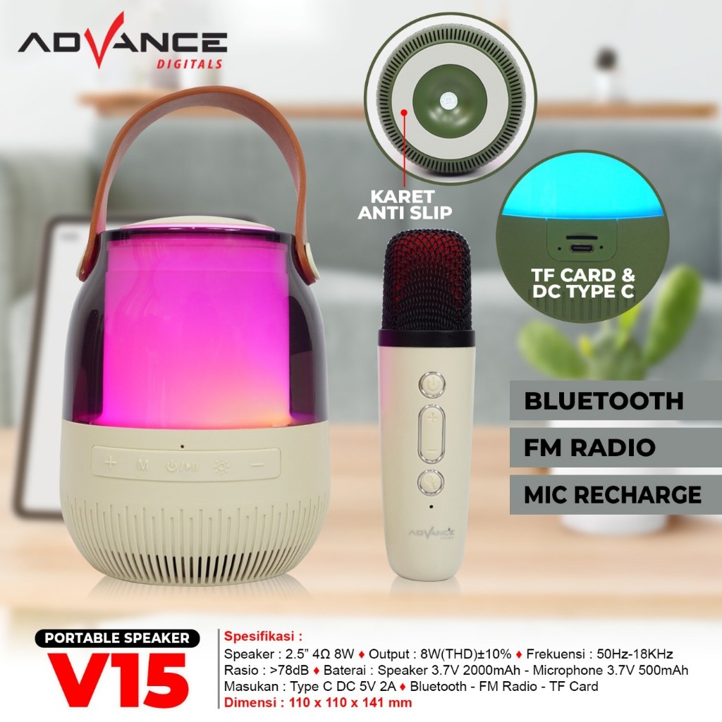 Jual Speaker Bluetooth Portable Advance V15 Karaoke mic wireless ...
