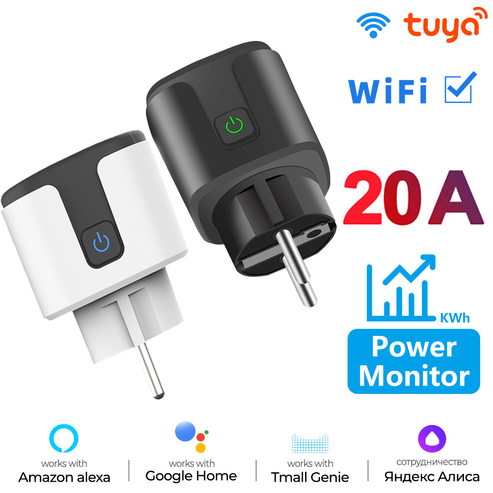 Jual Tuya Smart Socket EU 20A WiFi Smart Plug Voice Control Yandex ...