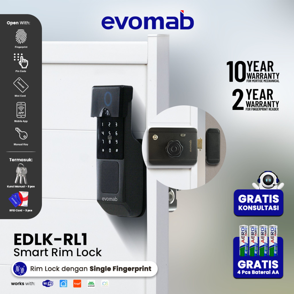 Jual evomab Smart Door Lock Pagar Dual Fingerprint Handle Pintu Kunci ...