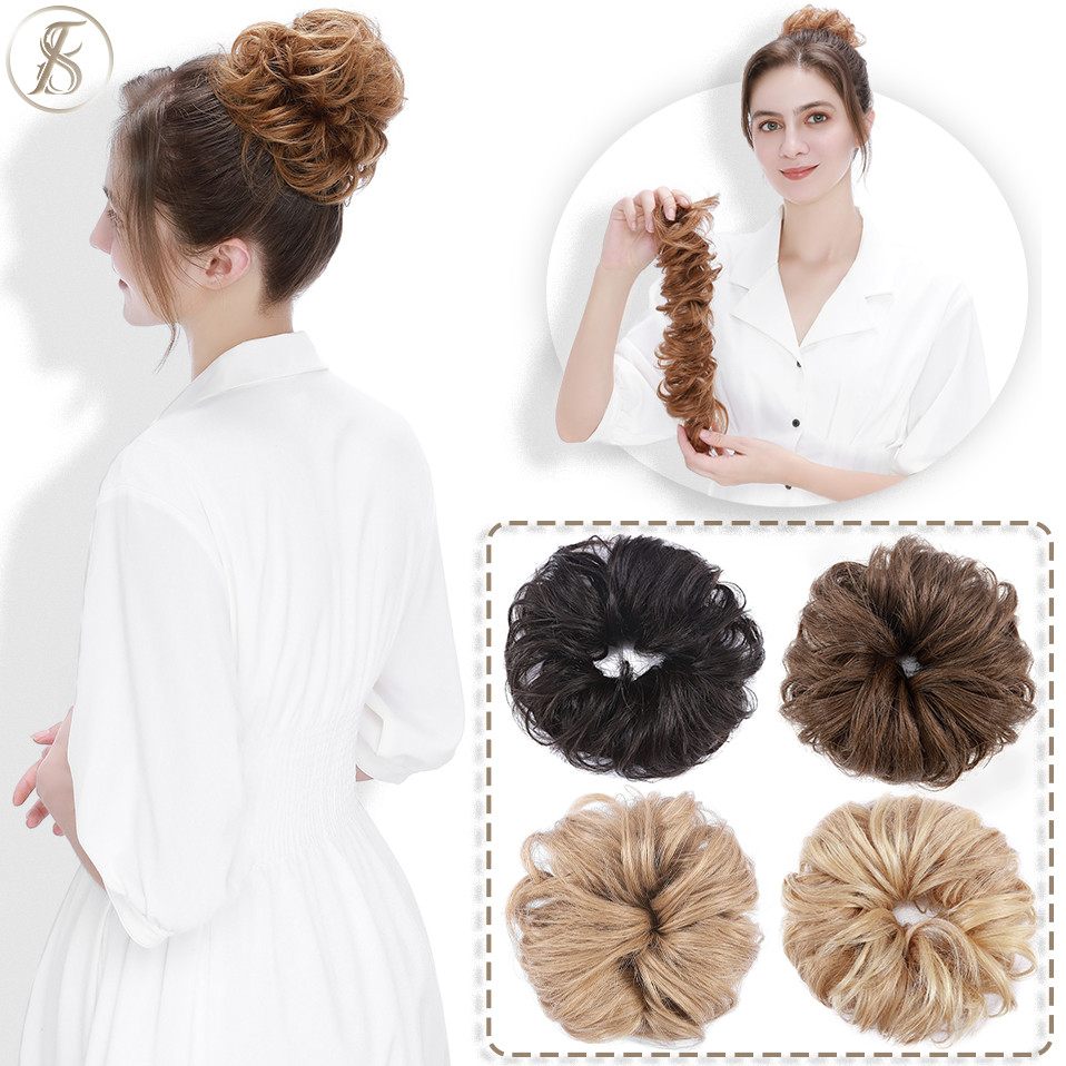 Jual TESS Natural Hair Chignon 32g Human Hair Curly Donut Ring Elastic ...