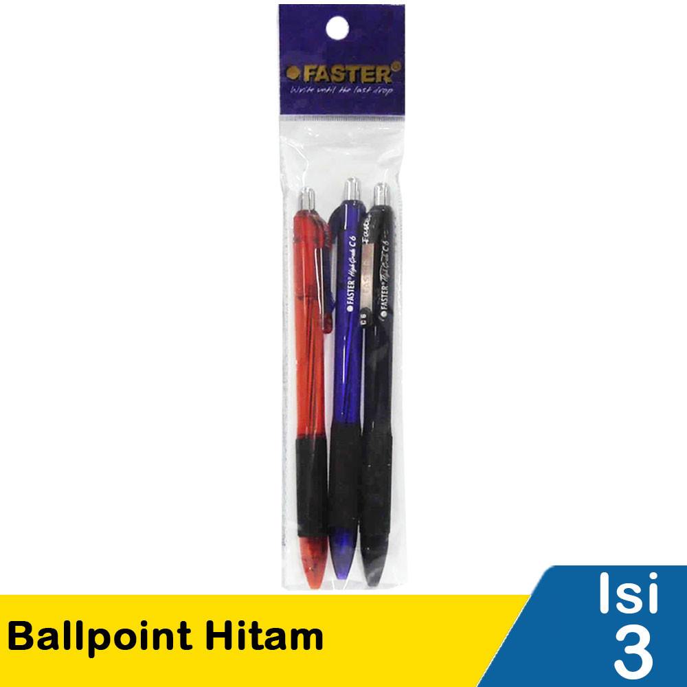 Jual FASTER BALLPOINT C6/EC8 3'S HITAM | Shopee Indonesia