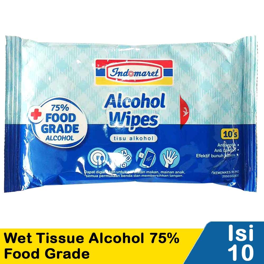 Jual INDOMARET WET TISSUE ALCOHOL 75% FOOD GRADE 10'S | Shopee Indonesia