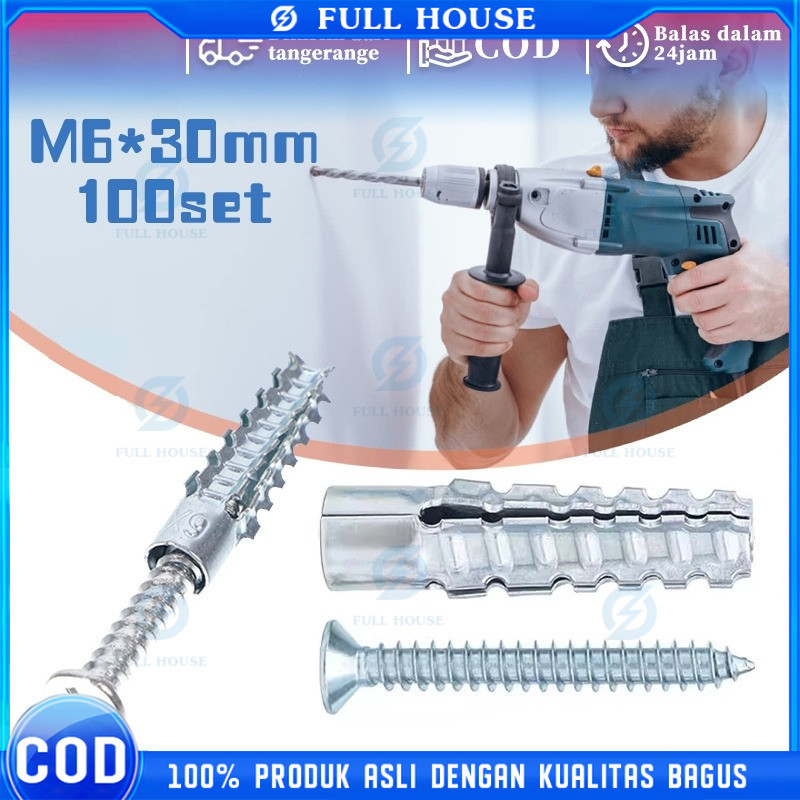 Jual Full House Isi 100set Angkur Baut Tembok Sekrup 6x30mm Angkur Baut ...