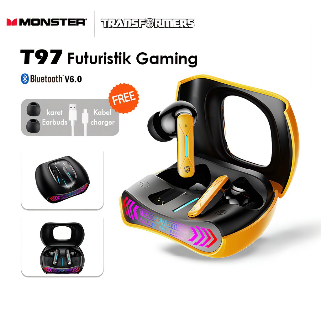 Jual Monster x Transformers T97 Earphone TWS Bluetooth High Version 6.0 ...