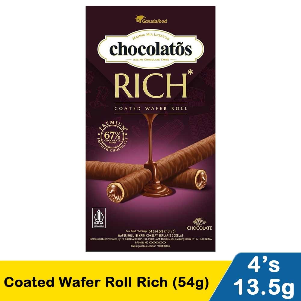 Jual CHOCOLATOS COATED WAFER ROLL RICH 54g | Shopee Indonesia