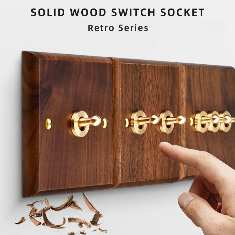 Jual Black walnut wood retro British light switch socket, bedside wall ...