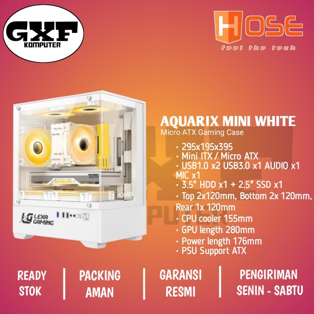 Jual Casing Komputer Hose Aquarix Mini White - mATX - Include 3 Fan RGB ...