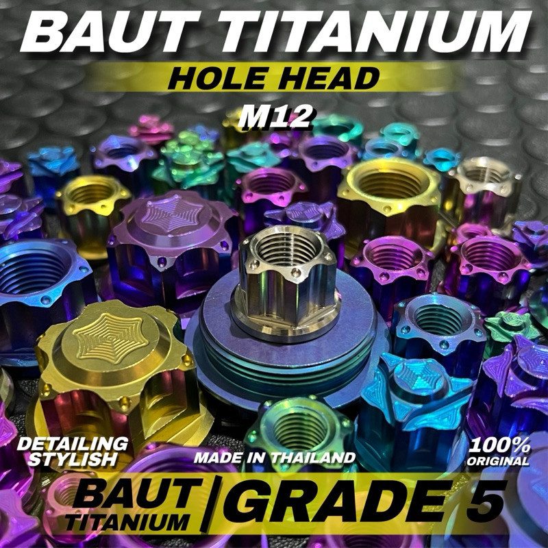 Jual BAUT TITANIUM MUR M12 HOLE HEAD GRADE 5 | Shopee Indonesia