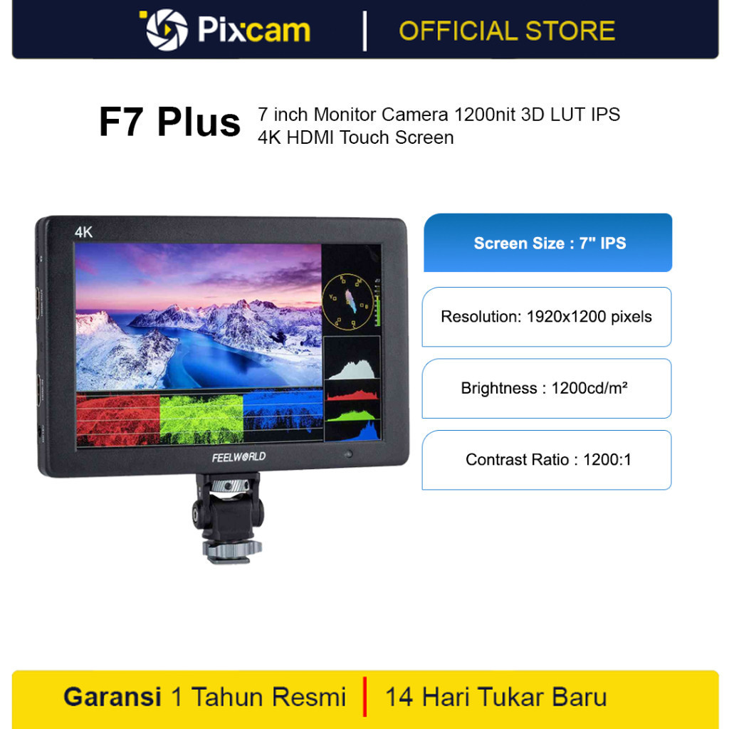 Jual FEELWORLD F7 Plus 7 inch Monitor Camera 1200nit 3D LUT IPS 4K HDMI ...
