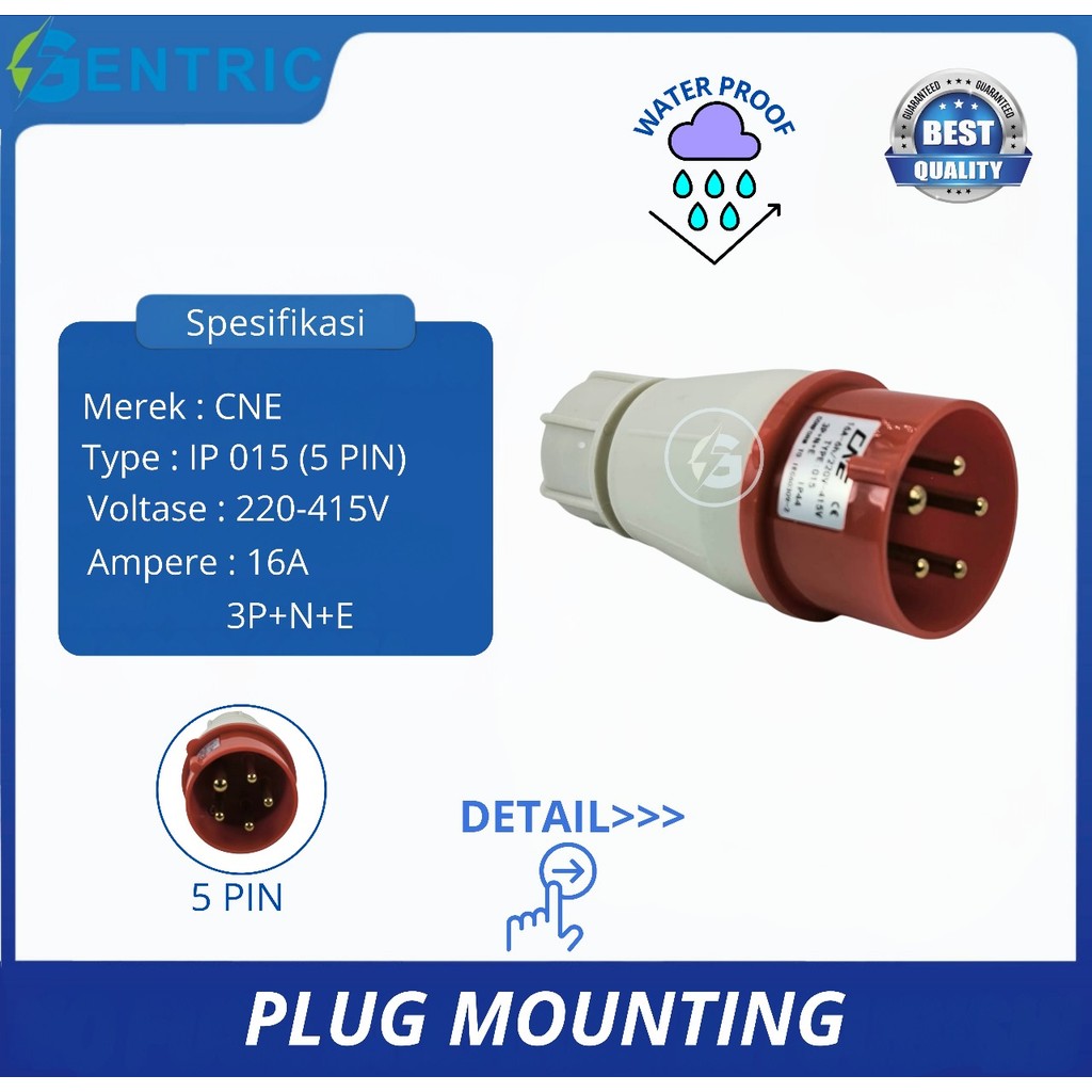 Jual Industrial Socket / Plug Mounting 5PIN 16A Male Steker 015 BEST ...