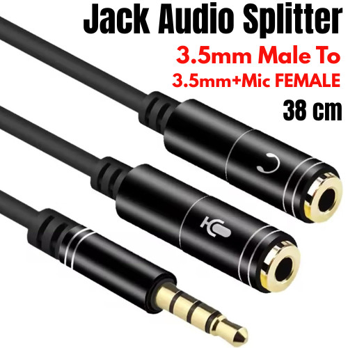 Jual Jack Audio Splitter 3.5mm Male To Female Audio+MIC 38 cm Headset ...