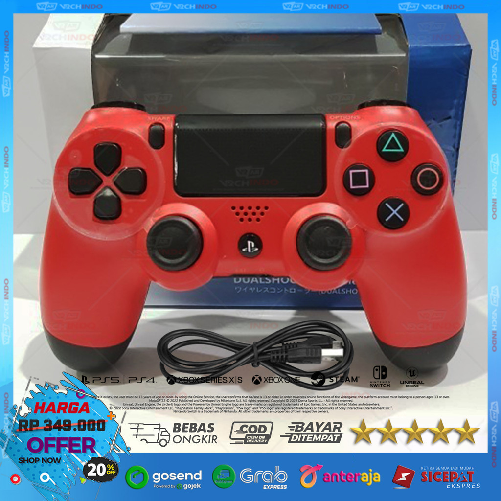 Jual PS4 / Ds4 Stick Gamepad MERAH Original Premium with USB Charger ...
