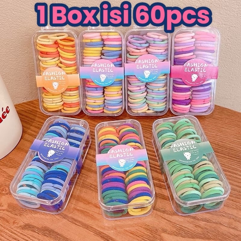 Jual Ikat Rambut Anak Warna Warni 60pcs FREE BOX / 1 Kotak Ikatan ...