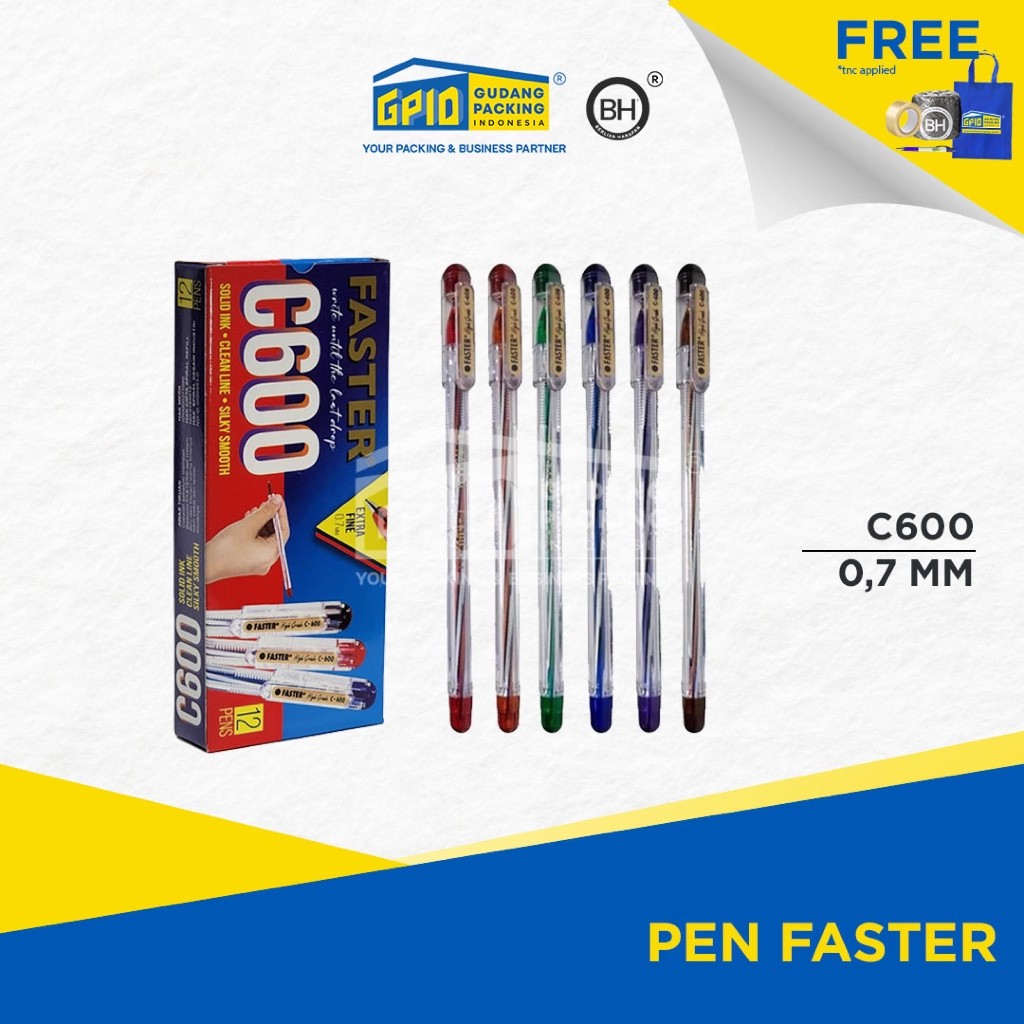 Jual FASTER - Pulpen C600 isi 12 pcs (Hitam / Biru / Merah) | Shopee ...