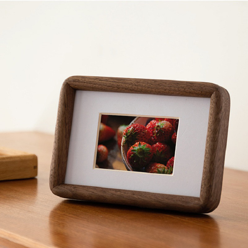Jual Solid Wood Round-Corner Photo Frame Stand Black Walnut & Teak Wood ...