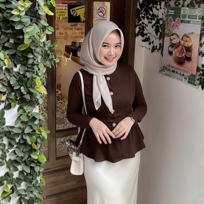 Jual VEEYA BLOUSE ATASAN PEPLUM FIT BODY FITTED / VANA BLOUSE LENGAN ...