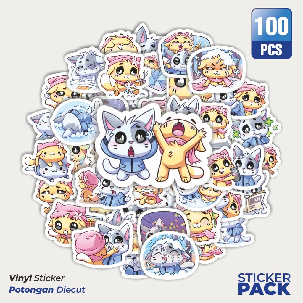 Jual Stiker Vinyl Stiker Funny Character Winter Cat Couple Waterproof ...