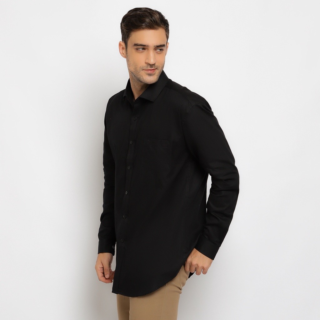Jual Van Jose Kemeja Hitam Pria Polos Lengan Panjang Slim Fit Hem Cowok ...