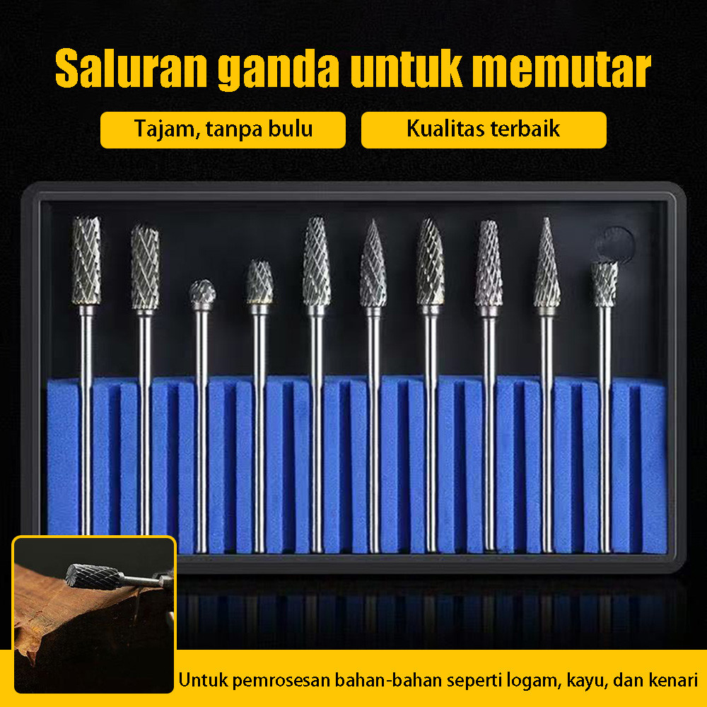 Jual Set Mata Bor Ukir Baja Tungsten 10 Pcs - Rotary Burr Cutter Bit ...
