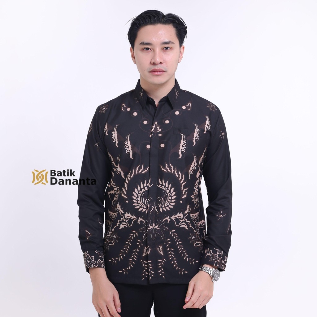 Jual Dananta Batik Pria Modern Motif Kavix Kancing Kerah Katun Hitam ...