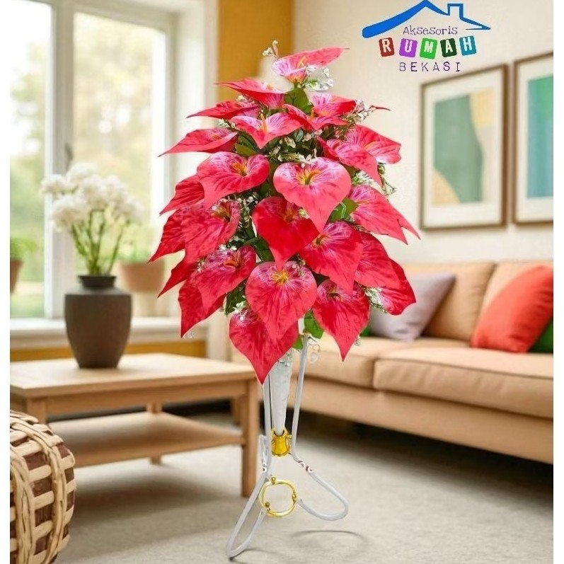 Jual Bunga Aron panda artificial 18 kuntum dengan pot standing besi ...