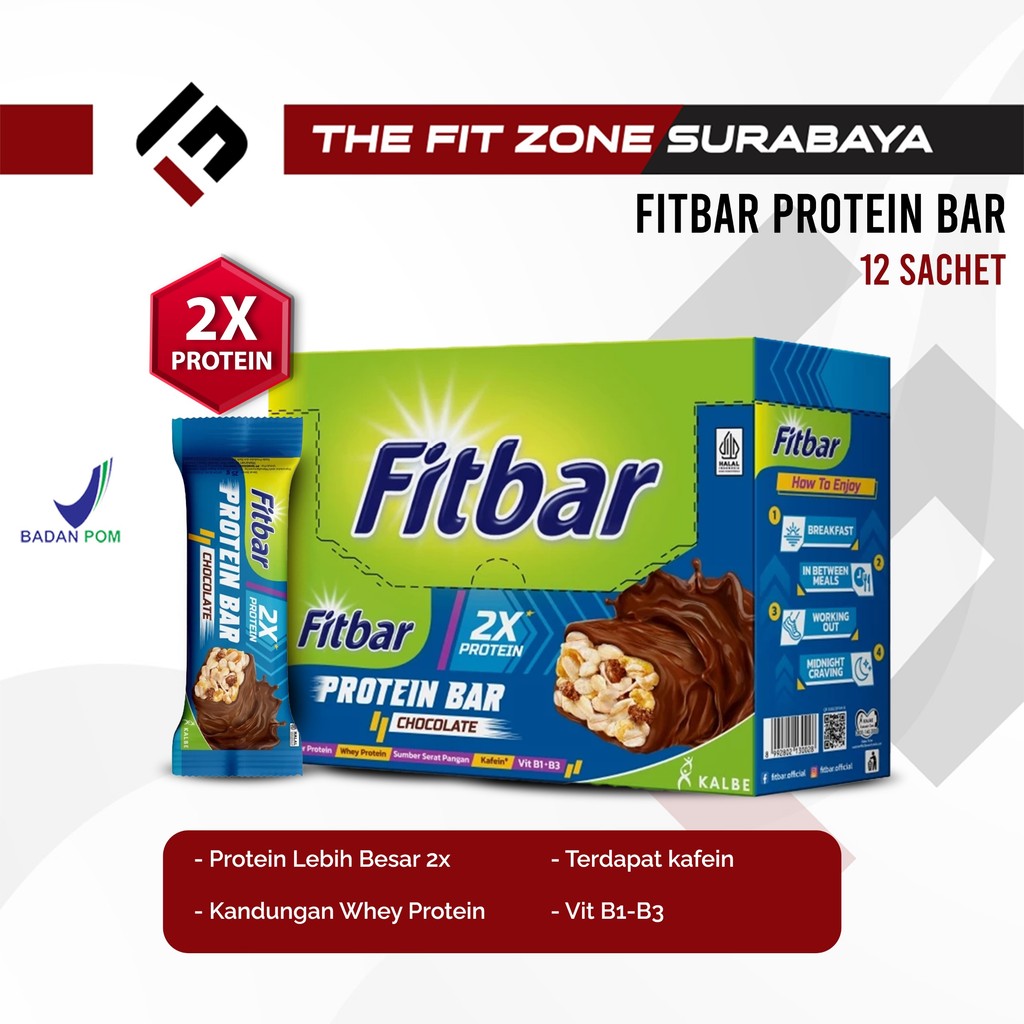 Jual FITBAR Protein Bar 1 Box Isi 12 Pcs (@25gram) Double Protein Snack ...