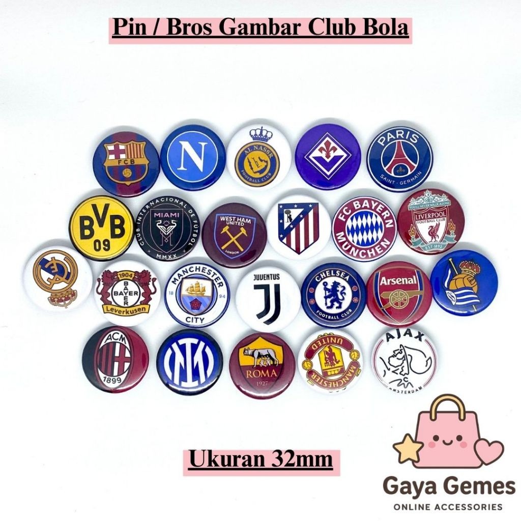 Jual Eternal Pin Bros Button Peniti 32mm Gambar Varian Club Bola Eropa ...